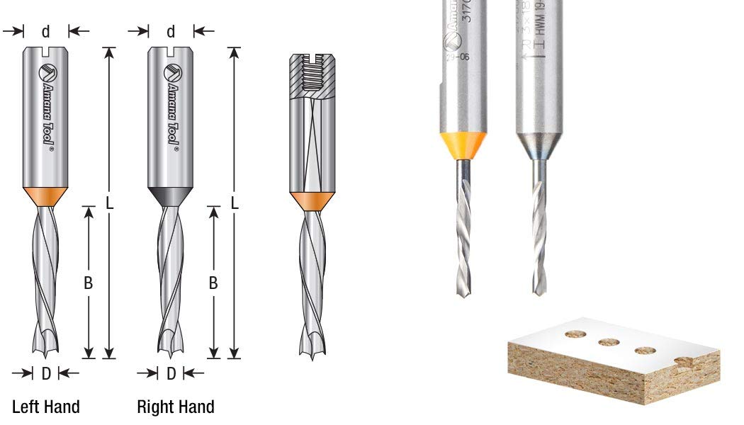 Amana Tool 317003 Solid Carbide Dowel Drill Boring Bit L/H 3mm D x 70mm Long x 10x25mm SHK