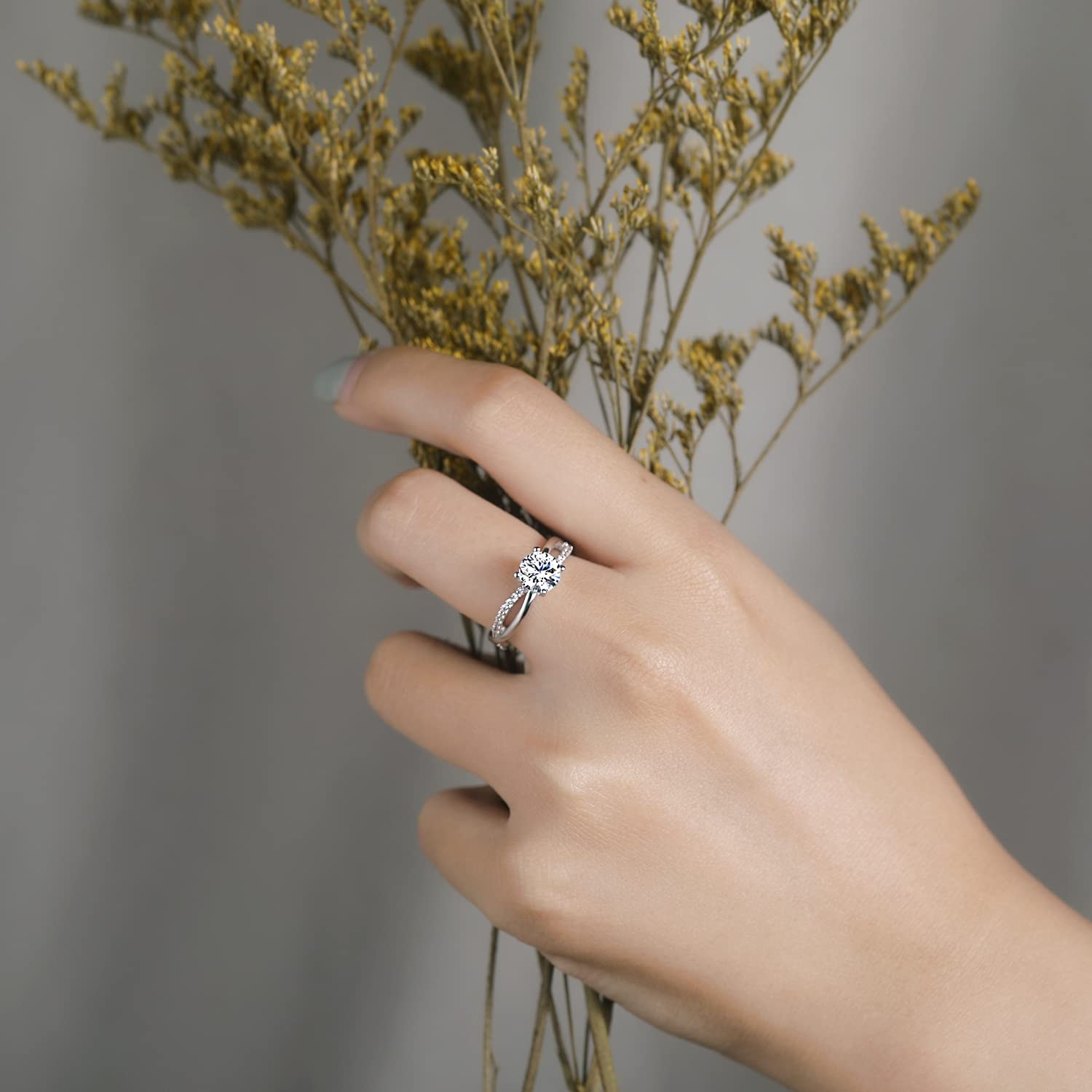 18K White Gold Plated Infinity Twisting Round Cubic Zirconia Promise Engagement Eternity Halo CZ Wedding Anniversary Created Diamond Ring for Women Men (5)