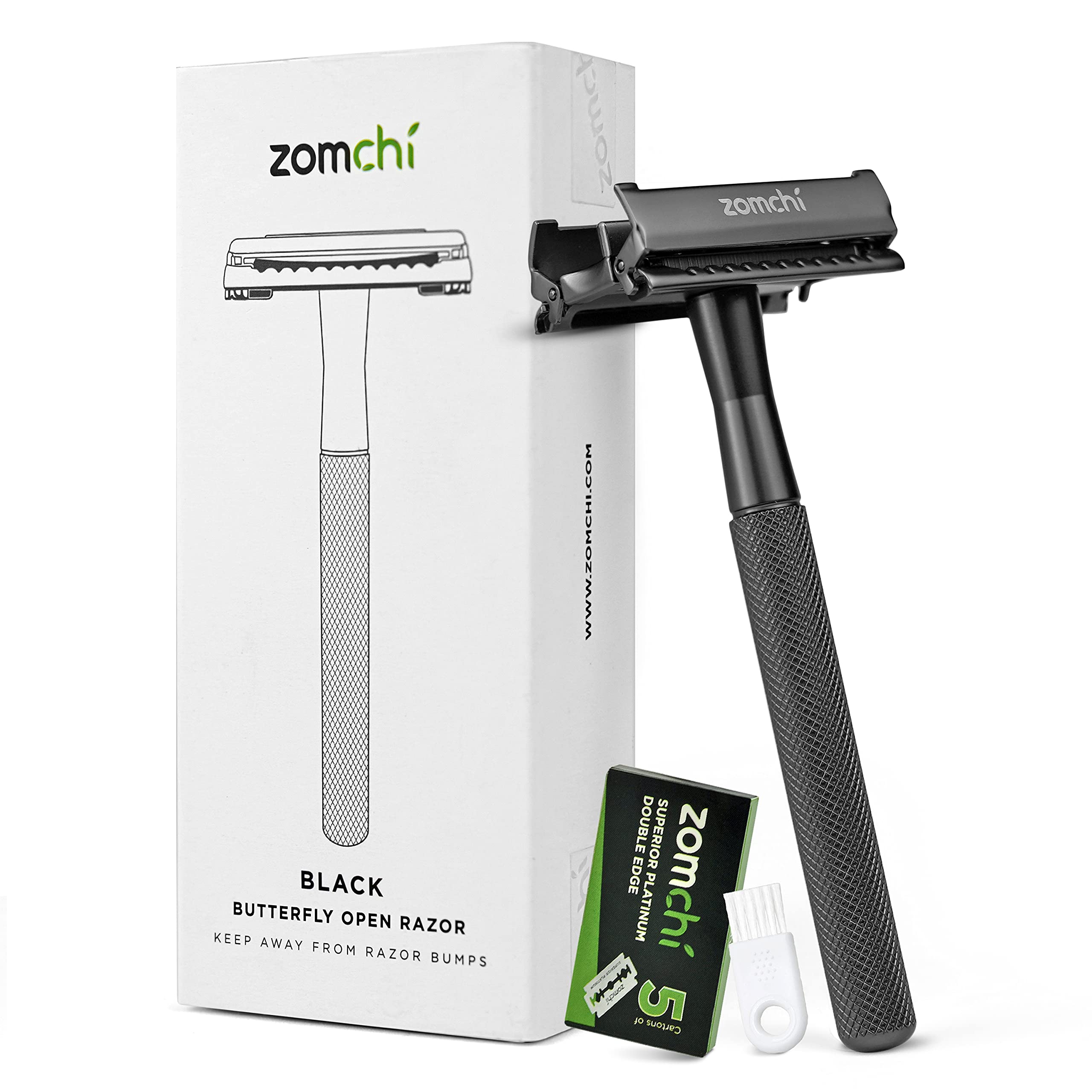 Butterfly Open Razors for Men or Women, Safety Razor with 5 Blades, Shaving Razor with a Delicate Box, Fits All Double Edge Razor Blades(Black)…