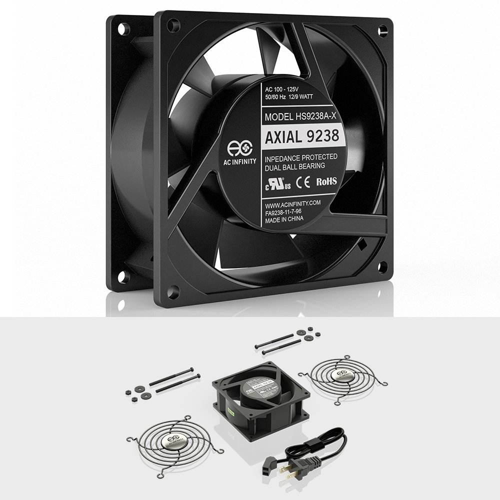 AC Infinity AXIAL 9238, Muffin Fan, 120V AC 92mm x 38mm High Speed, for DIY Cooling Ventilation Exhaust Projects