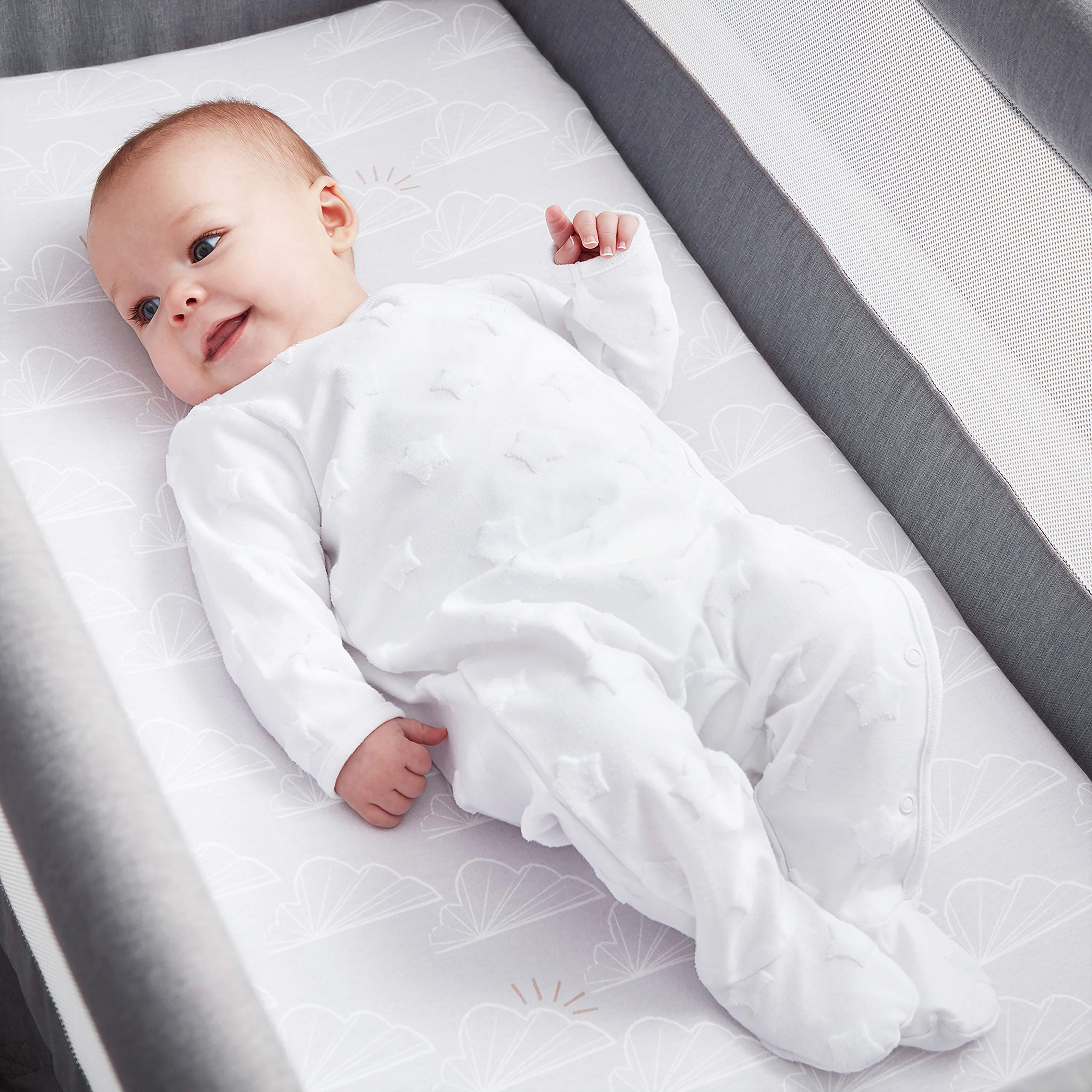 BEABA by Shnuggle Baby Bedside Sleeper Crib Bedding Set, Baby Bassinet Crib Sheets, Bassinet Sheets, Includes Fitted Crib Sheet and Baby Blanket, (Cloud)