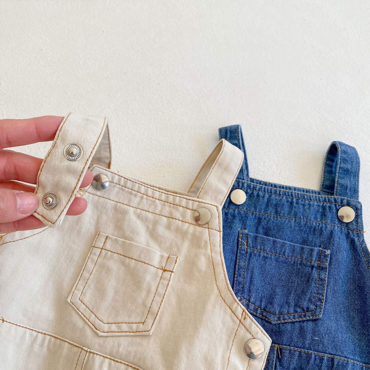 HOOLCHEAN Baby Boy or Girl Denim Bodysuit with Straps Infant Cotton Jeans Romper (Blue, 66: 0-3 Months)