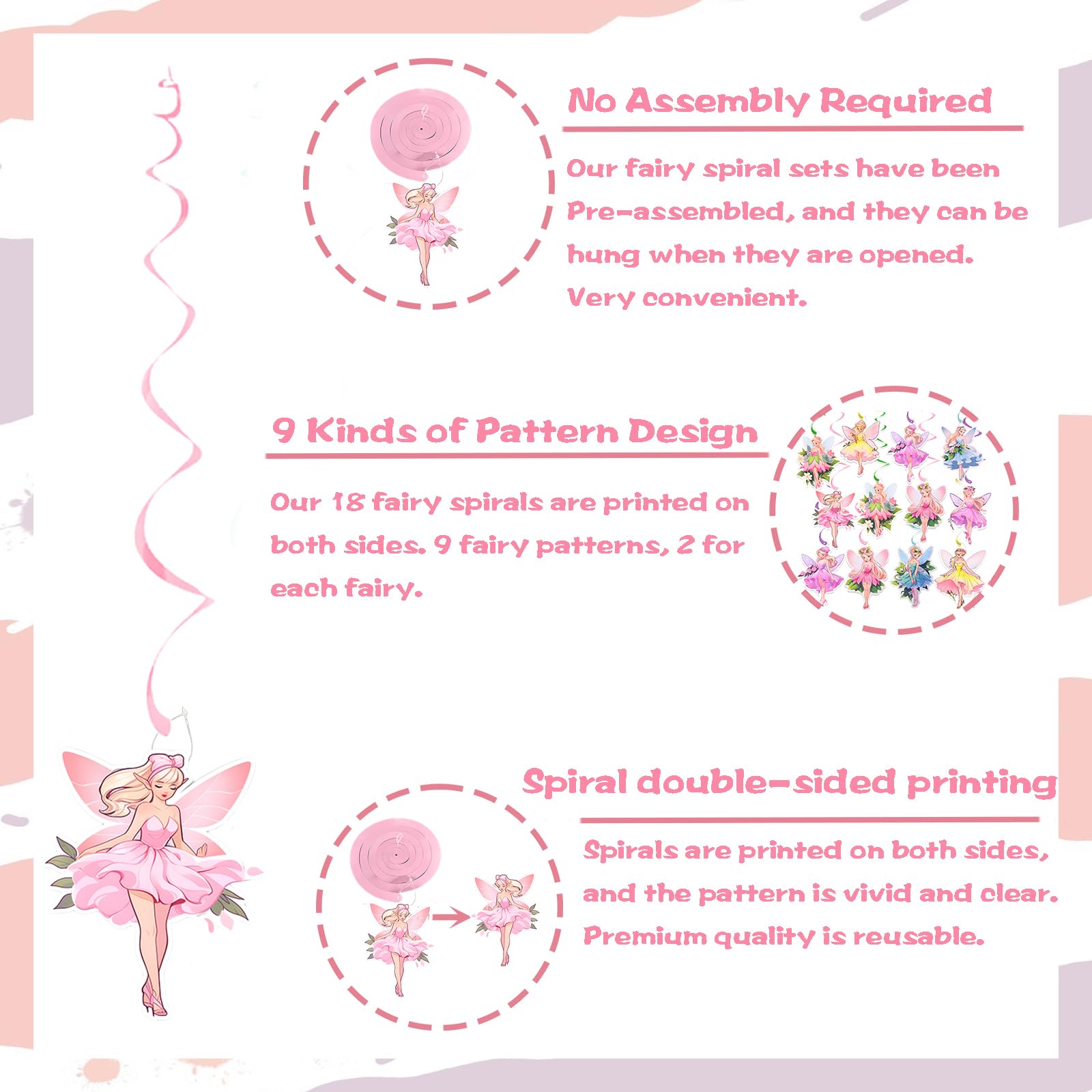 18PCS Fairy Party Decorations Fairy First Birthday Decorations Fairy Birthday Party Supplies Butterfly Birthday Decorations for Girls Fairy Hanging Swirls for Flower Baby Shower Garden Party