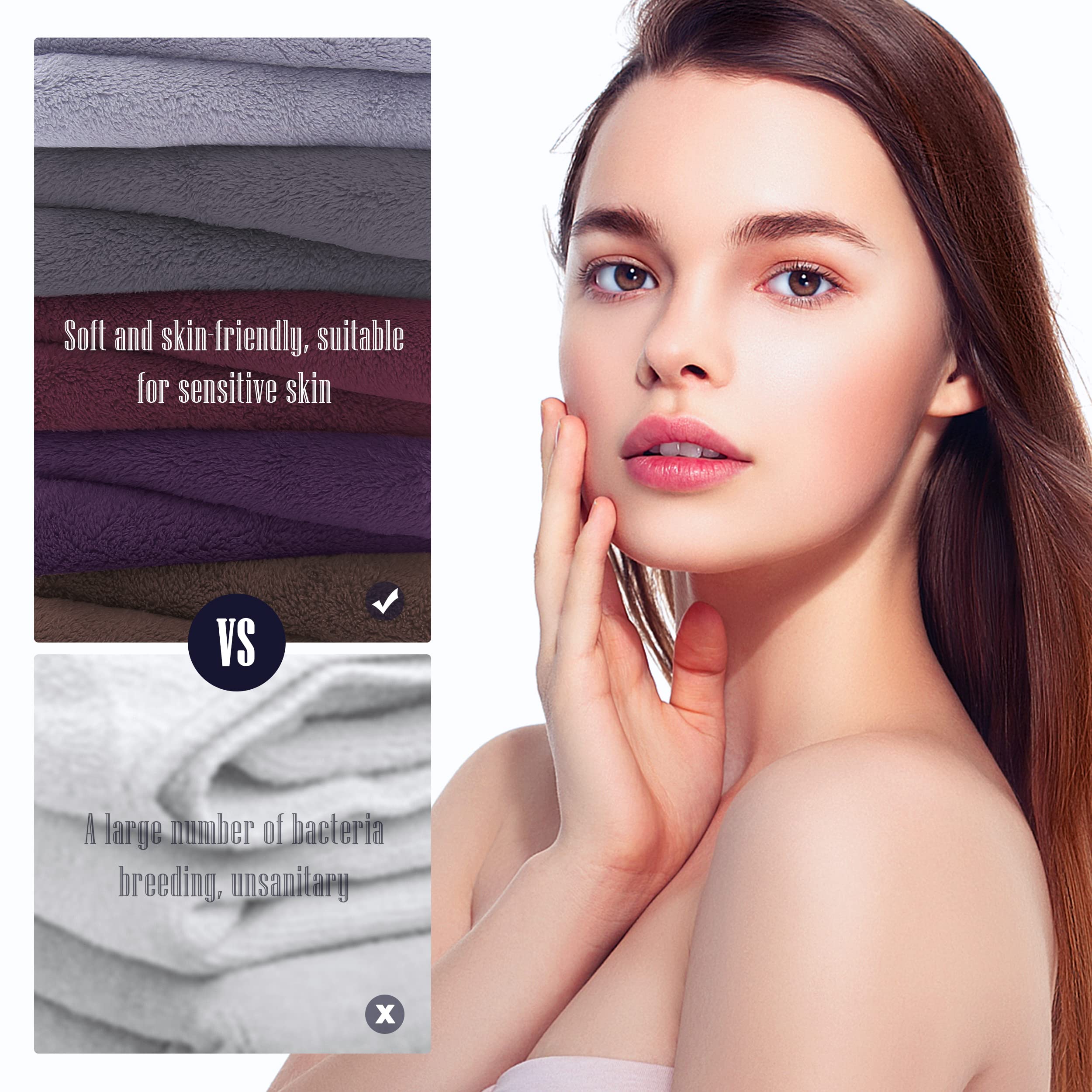 16 Count Premium Makeup Remover Cloths- Super Soft Not Wear Skin - 8×8 Inches - Highly Absorbent Microfiber Coral Velvet Fingertip Face Towels Washcloths for Hand and Make Up, Quick Dry- Classics