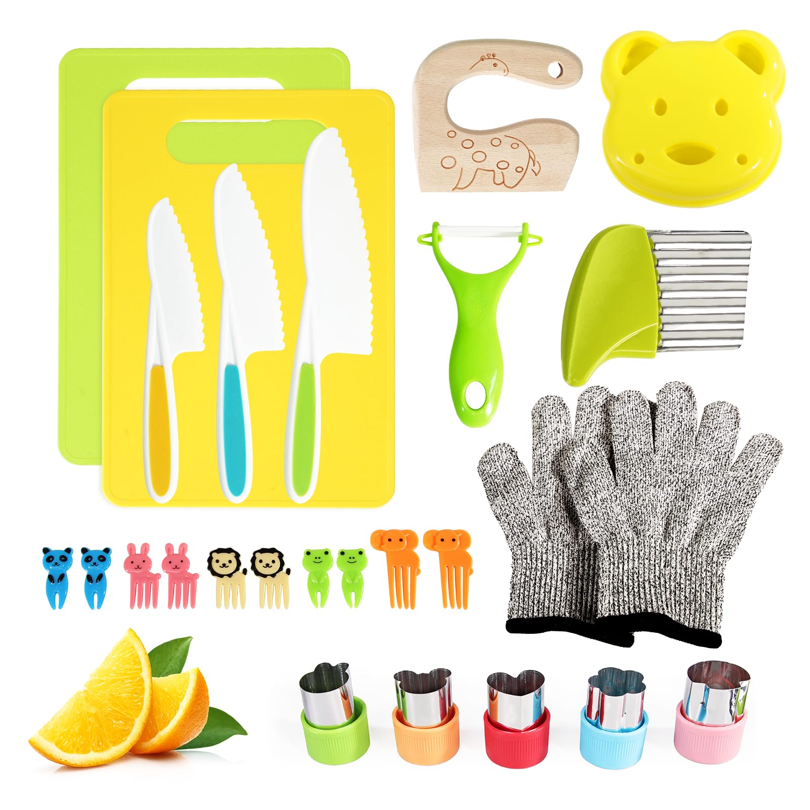 26 Pcs Kids Knife Set, Montessori Kitchen Tools for Toddlers' Real Cooking, Toddler Knife Set Includes Crinkle Cutters Kid Safe Knives Cutting Board Peeler, Kitchen Tools for 4+ Year Old Girl Boy