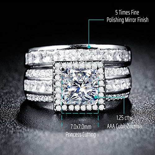 18k Gold Plated Princess Wedding Ring Sets for Him and Her Women Men Titanium Stainless Steel Bands 3.0Ct Cz Couple Rings Size 10&8