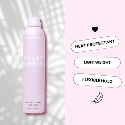 Beachwaver Great Barrier Heat Protectant Hair Spray - Multi-Purpose Treatment for Heat Protection Before Styling for Flexible Hold & No Frizz - Polynesian Pink Sugar Scent (8.4 Fl Oz)