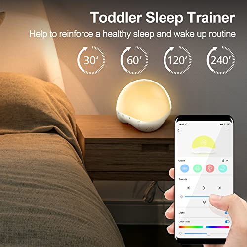 Baby Sound Machine Nursery Night Light White Noise Machine 25 Soothing Sounds Sleep Machine RGB Color Changing APP & Voice Control with Alexa Portable Lamp Timer Noise Machine Baby/Adults White