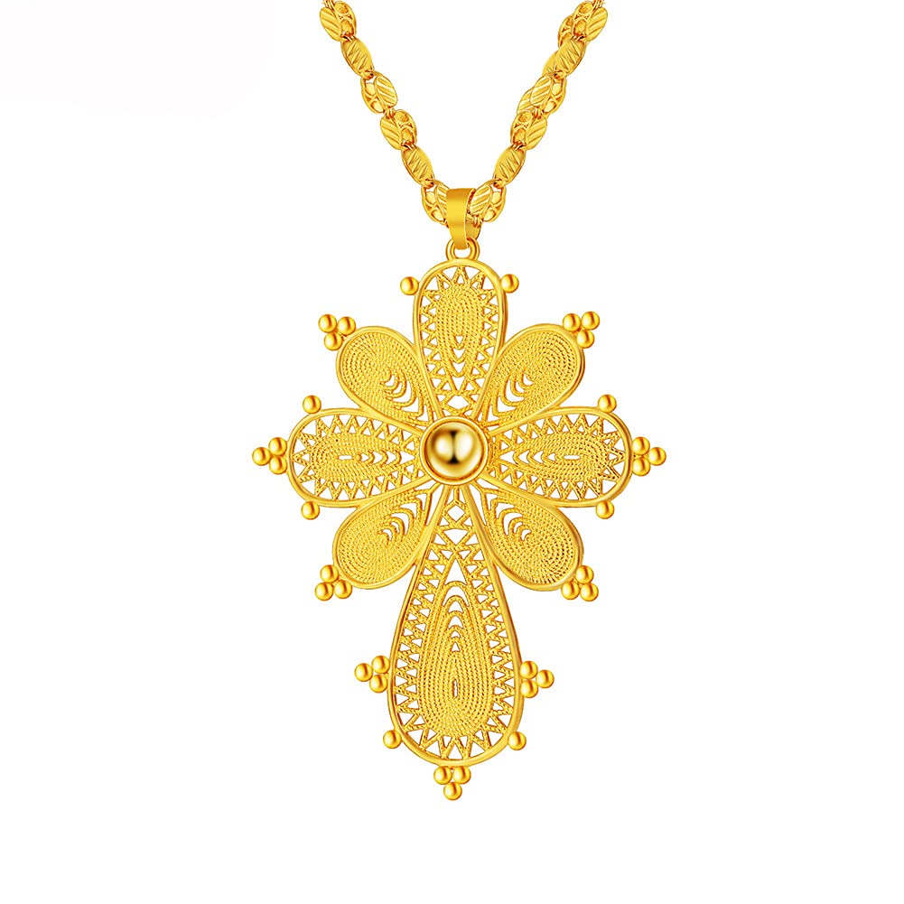 18K Gold Plated Ethiopian Cross Pendant with Ethiopian Eritrea Items
