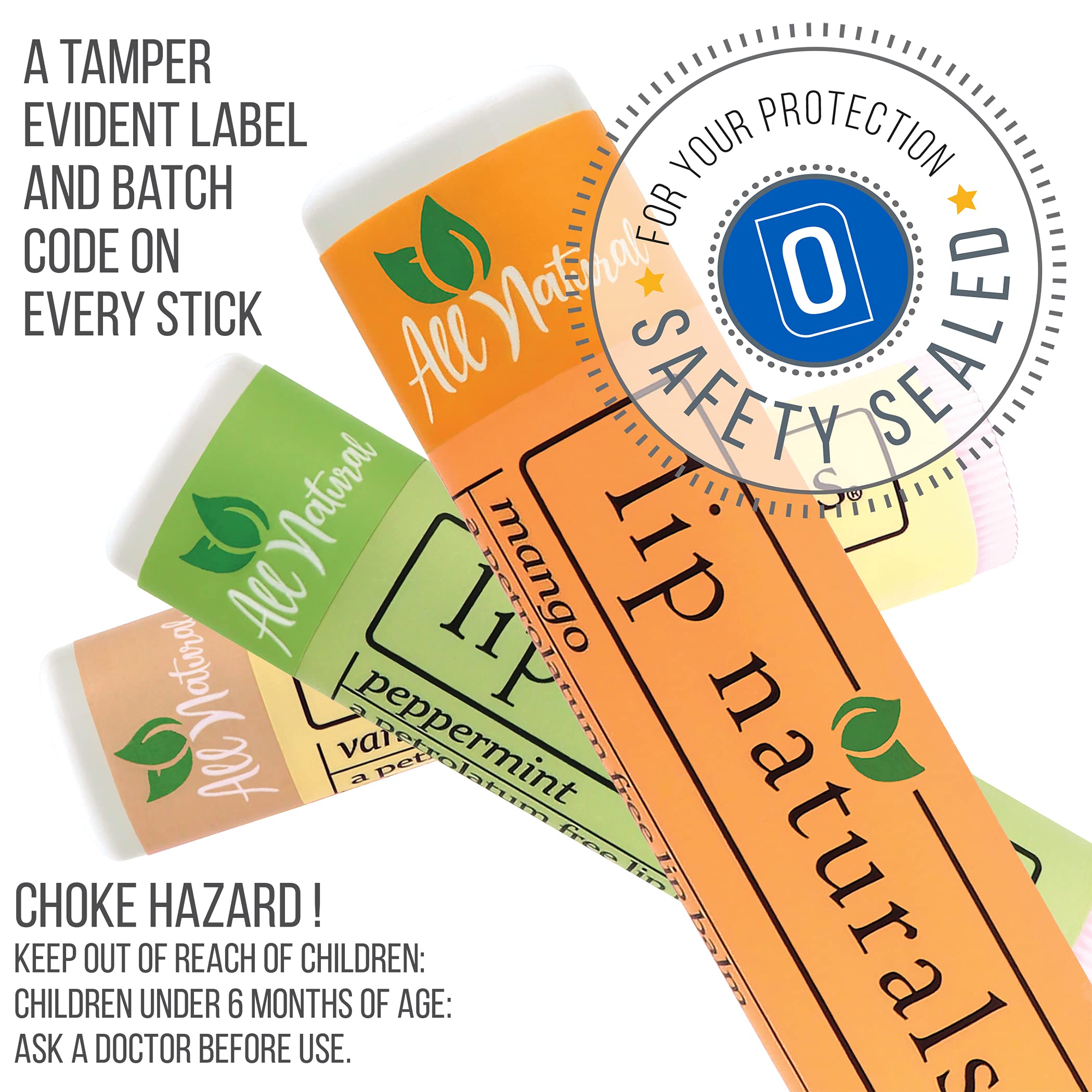 Lip Naturals® All Natural Lip Balm in a 6-Count Variety Pack: Mango, Peppermint, and Vanilla Flavors