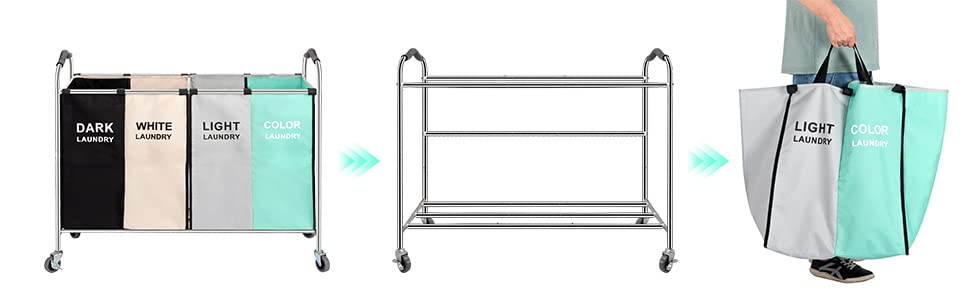 320L Laundry Basket Sorter, 4 Section Laundry Hamper Bag Closet Storage Organizer for Dirty Clothes in Laundry Room Bedroom Storage Organization (4-Section GREEN)