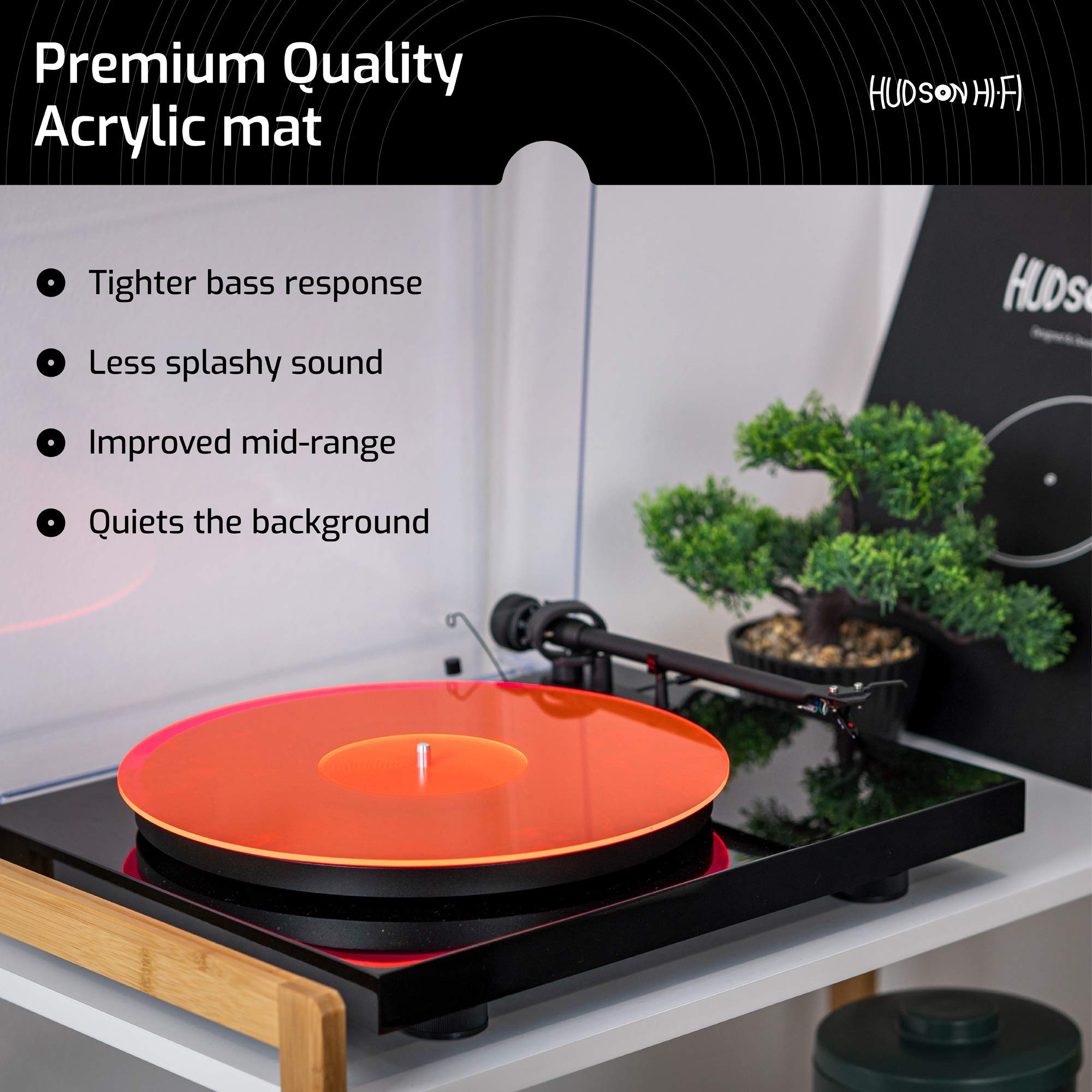 Acrylic Turntable Mat - 11.75" RedLit Vinyl Record Acrylic Mat - Precision Machined Acrylic Turntable Platter Mat with Record Label Recess - See-Through Record Mat for Standard 12" Turntable Platters