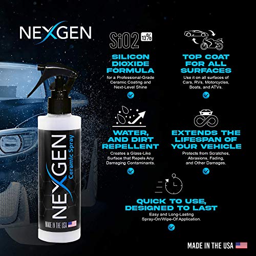 Nexgen Ceramic Spray Silicon Dioxide β Easy to Apply, Ceramic Coating Spray for Cars β Professional-Grade Protective Sealant Polish for Cars, RVs, Motorcycles, Boats, and ATVs β 16oz Bottle