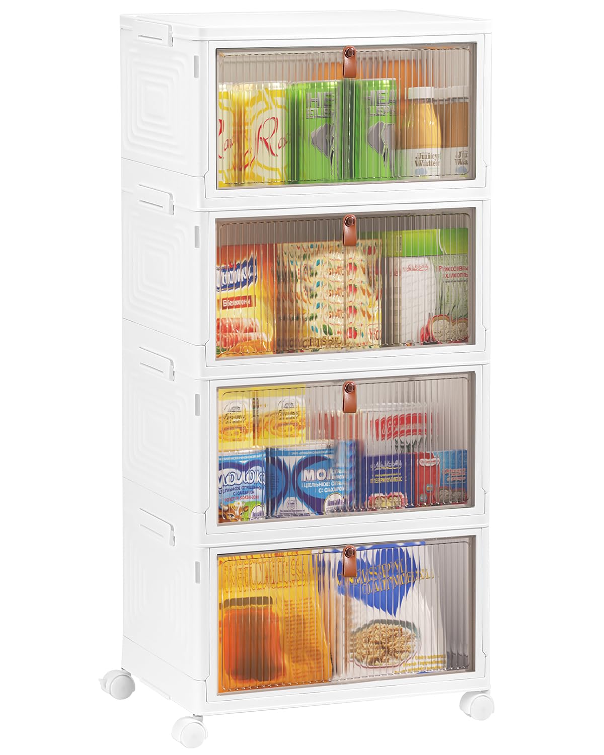 4 Tier Plastic Storage Bins with Lids, 23QT Closet Organizers and Storage With Stackable and Collapsible Design, Organization and Storage Container for Home, Pantry, Office, White