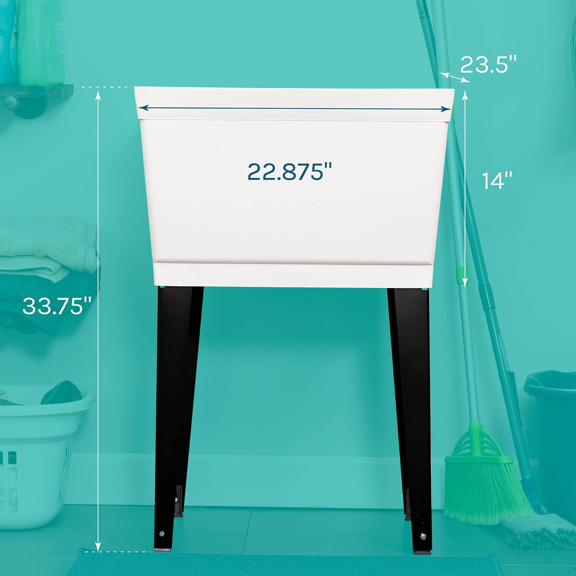 19 Gallon Utility Sink Laundry Tub by JS Jackson Supplies with Adjustable Metal Legs, Ideal for Laundry room, Basement, or Garage Workshop. Heavy Duty Shop Sink. No Faucet Included (White)
