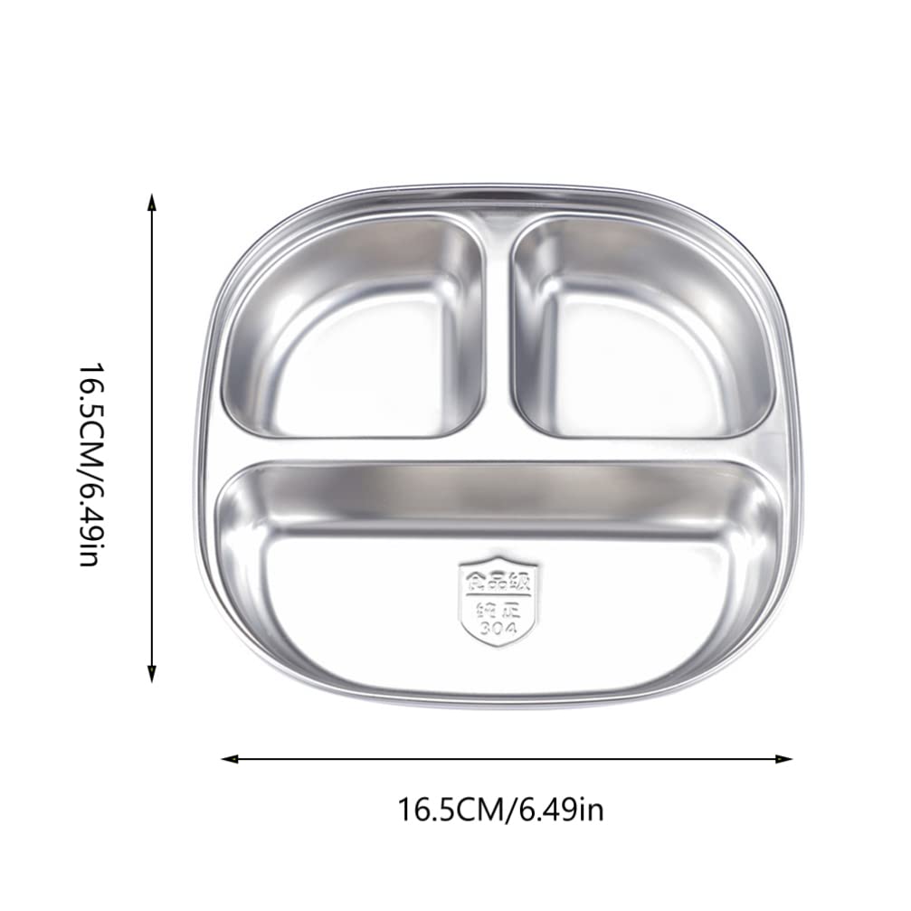 2 Pack Stainless Steel Divided Plate Small Child Plate with 3-Compartment, Portion Control Serving Platter, Mess Food Sectioned Tray for Dinner, Lunch, Cafeteria, Kids 6 inches