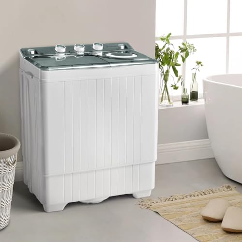 26Lbs Portable Washing Machine and Dryer, Twin Tub Portable Washer Dryer Combo with Drain Pump, Semi-Automatic 18Lbs Washer Mini Laundry Machine with 8Lbs Spinner for Dorms, Apartments, RVs, Gray