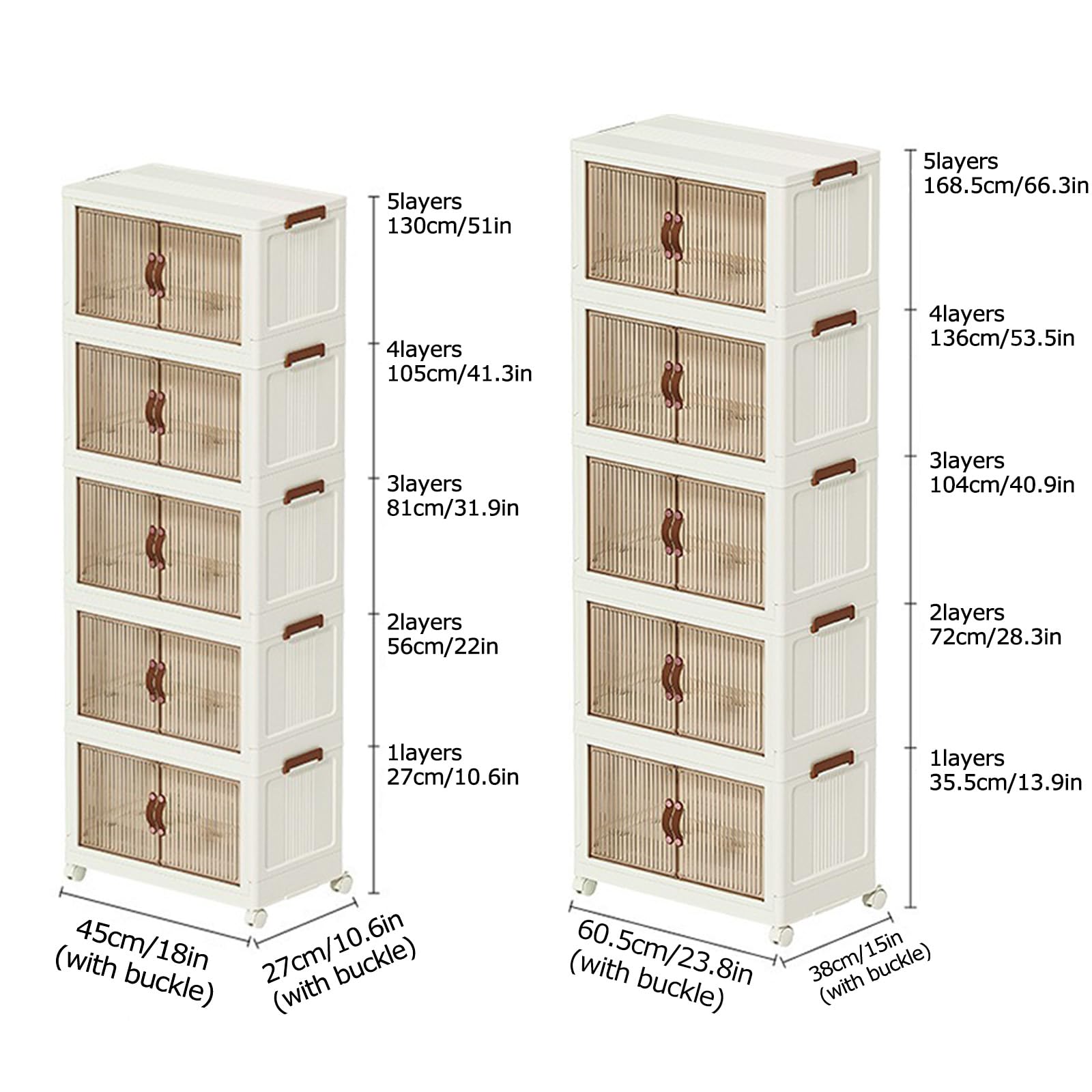 3 Tier Plastic Storage Bins with With Lids 82QT, Stackable Storage Containers with Wheels, Folding Storage Boxes, Collapsible Storage Bins, Closet Organizers and Storage for Living Room (5-Tier 34QT)