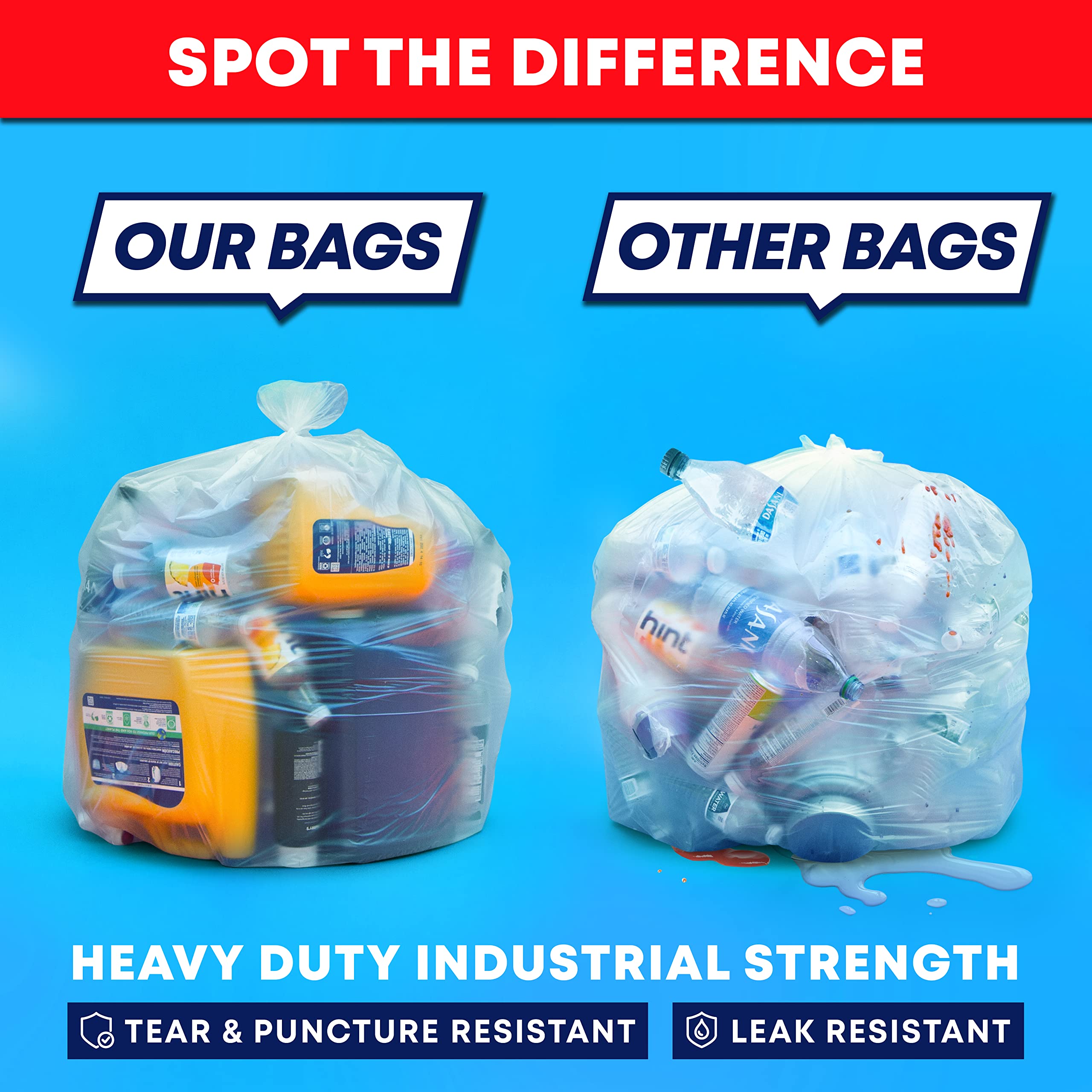 33 Gallon Clear Trash Bags (Value 250 Bags) Large Clear Plastic Bags, Great for Recycling 30 Gallon - 32 Gallon - 35 Gallon. High Density Bag
