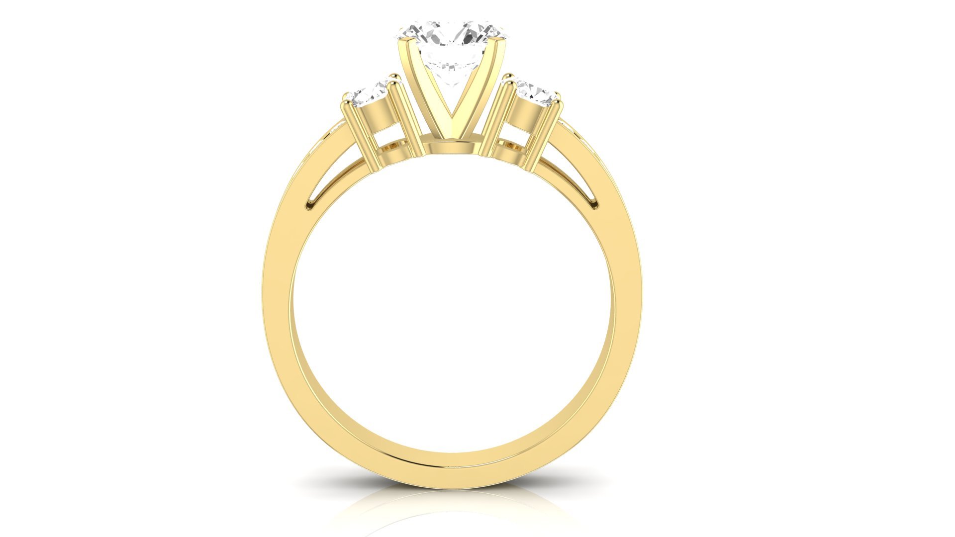 14K Yellow Gold 1.1 CTW Round Cut Channel Set 3 Three Stone Diamond Engagement Ring, H-I Color I2 Clarity 0.5 Ct Center