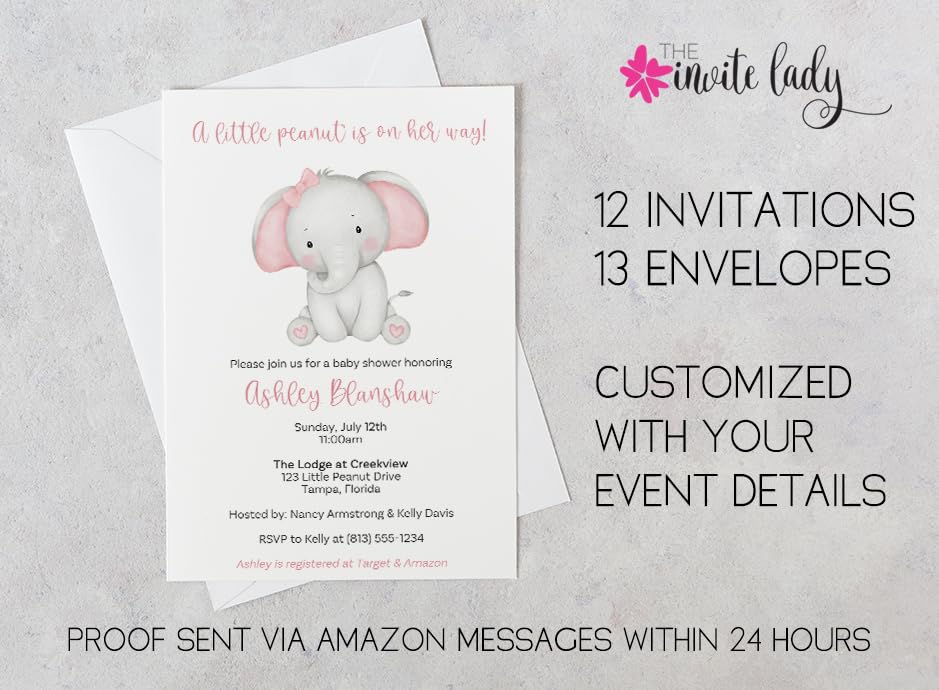 The Invite Lady Little Peanut Baby Shower Invites Customizable Girl Elephant Invitations (12 count)