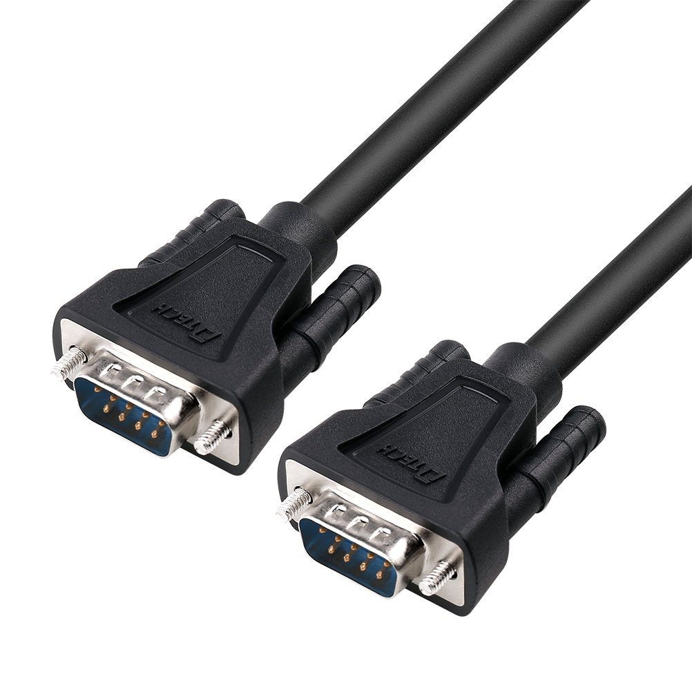 DTech 15ft DB9 RS232 Serial Cable Male to Male Null Modem Cord Full Handshaking 7 Wire Crossover for Data Communication Compatible with Computer Network Switch Router (15 Feet, Black)