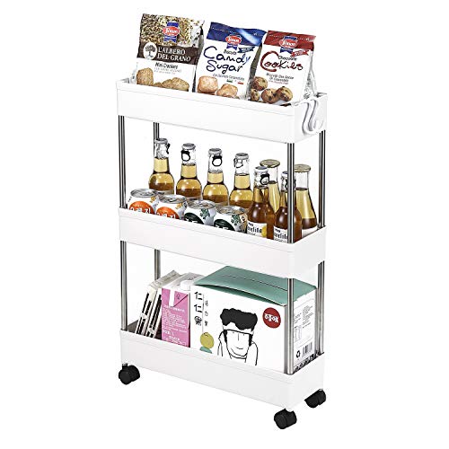 3 Tier Slim Storage Cart, Bathroom Storage Organizer Mobile Multi Functional Slim Storage Cart Rolling Utility Cart Tower Rack for Kitchen Bathroom Laundry Narrow Places