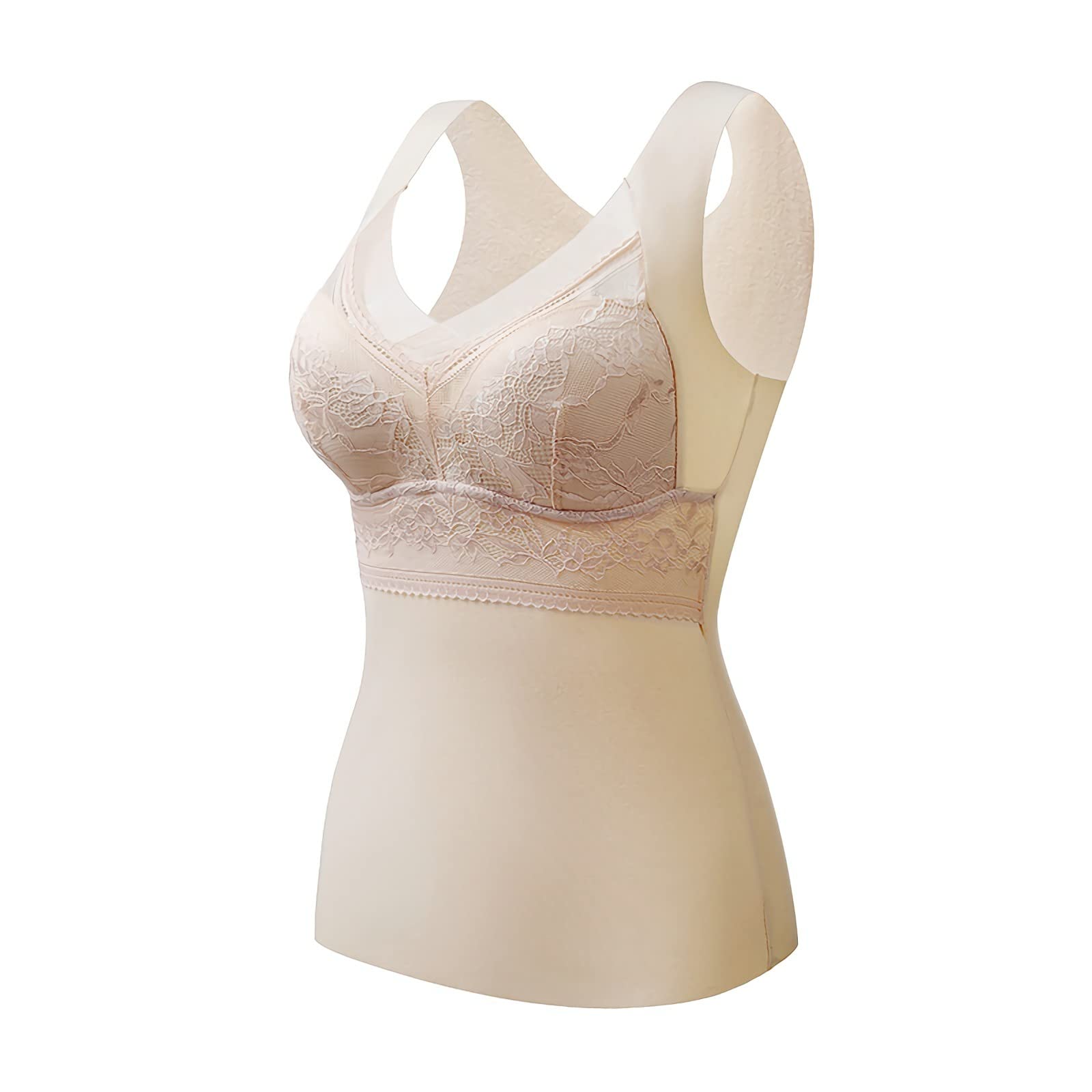 2-in-1 Built-in Bra Thermal Underwear, Built in Bra Tank Tops for Women (Beige,XL(110 lb-142lb))