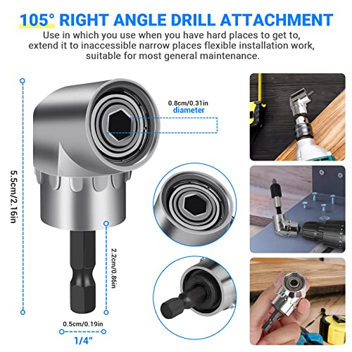 32pcs Flexible Drill Bit Extension Set, Rotatable Joint Socket 1/4 3/8 1/2 Inch Hex Socket Adapter, 105°Right Angle Drill Attachmen, Bendable Drill Bit Extension Screwdriver Kit with a Box (Silvery)