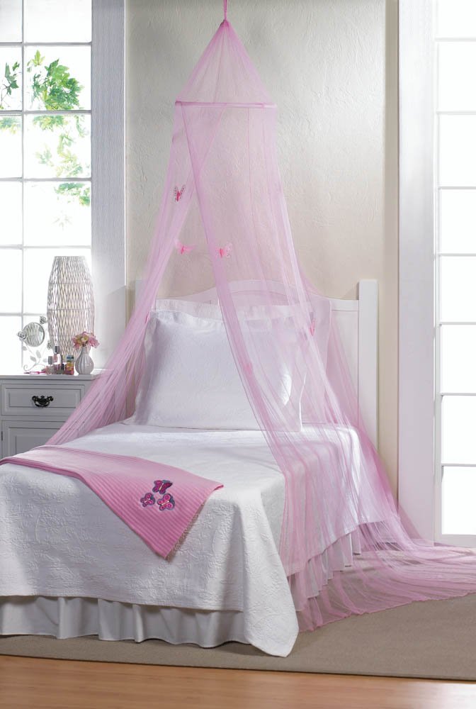 Accent Plus Pink Mosquito, Tulle Girls Room, Princess Butterfly Bed Canopy