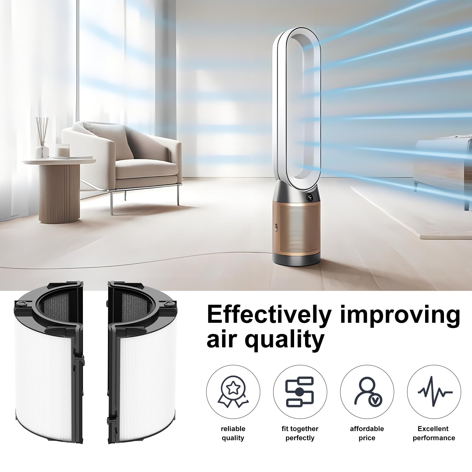 2-IN-1 HEPA Filter Replacement Compatible with Dyson HP06 TP06 HP07 TP07 TP7A HP09 TP09 PH01 PH02 PH03 PH04, Combi Glass Pure Cool Hot Humidify Fan, 2-IN-1 HEPA + Carbon Filter (Upgraded) (Black)