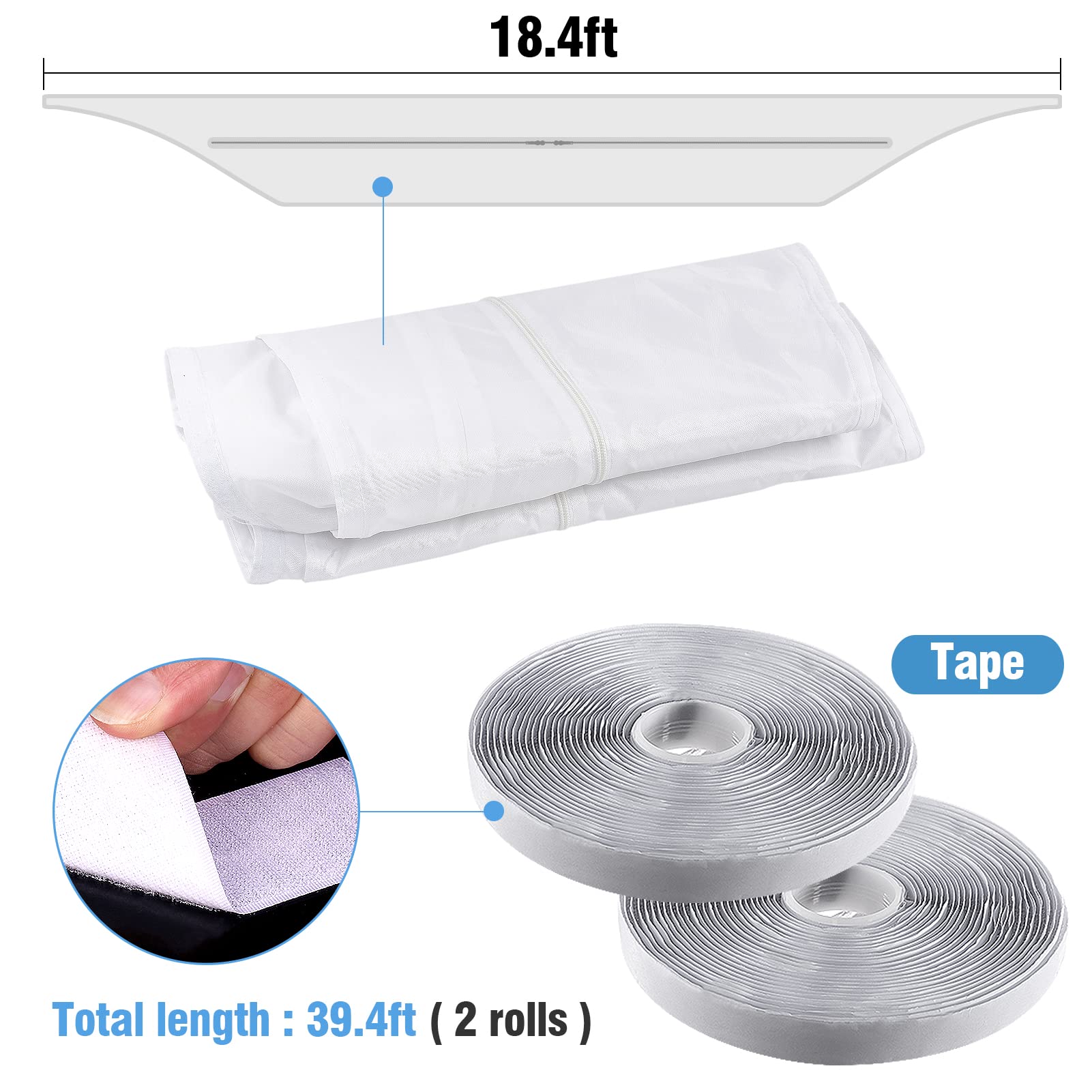 560CM/220" Universal Window Seal for Portable Air Conditioner- Casement Window AC Adapter Portable AC Window Cloth Seal Air Exchange Guards Kit with Zipper to Keep Indoor Cool for a Long Time(White)