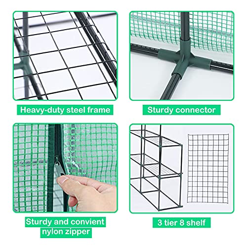Greenhouses for Outdoors, PE Walk in Greenhouse with 2 Side Mesh Windows, Portable Green House with Anchors & Ropes Stands Up to Wind, 4.7x4.7x6.3FT