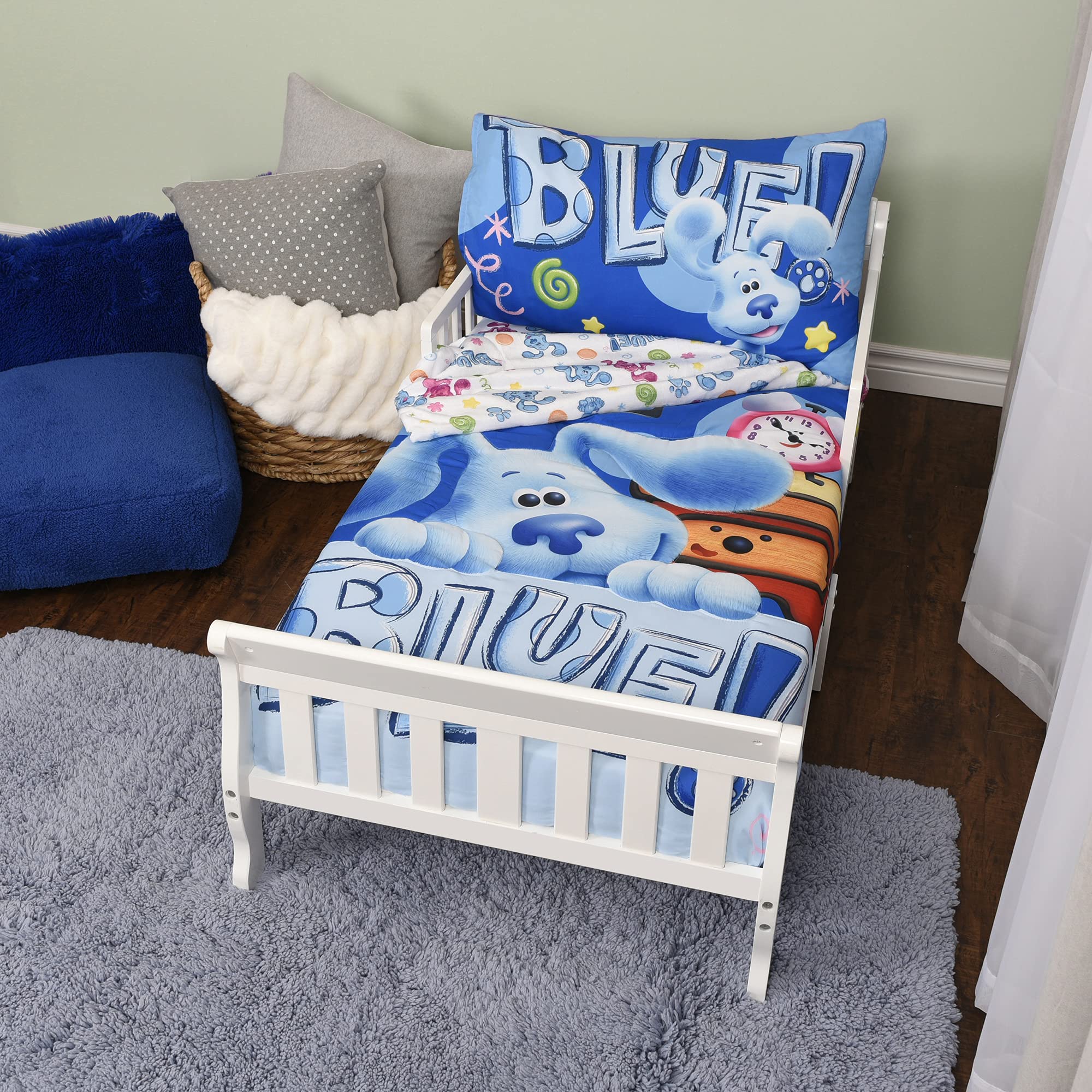 Expressions 3 Piece Toddler Bedding Set Blue's Clues Standard Crib Bedding Set, Includes Soft Microfiber Reversible Comforter, Fitted Sheet, Pillowcase for Kids (Official Blue's Clues Product)