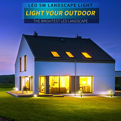 LEACOCO LED Landscape Lights,5W 120V AC Outdoor Pathway Garden Yard Spotlight,IP65 Waterproof Garden Flood Light,Outdoor Spotlight with Stake,UL Cord 5-ft with Plug (Pack of 1, Daylight White)