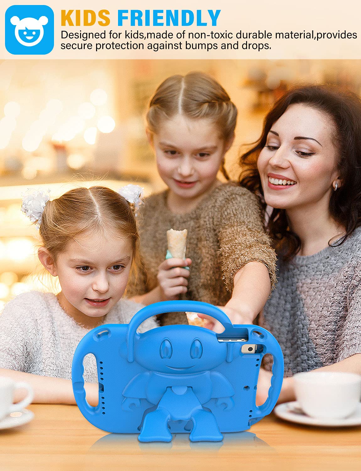 SUPLIK Kids Case for iPad 5th/6th Generation (9.7 inch, 2017/2018), iPad Air 1 & Air 2 & Pro 9.7 Kids Case with Shoulder Strap Handle Stand for iPad 5/6 & iPad Air 1st/2nd Gen, Blue