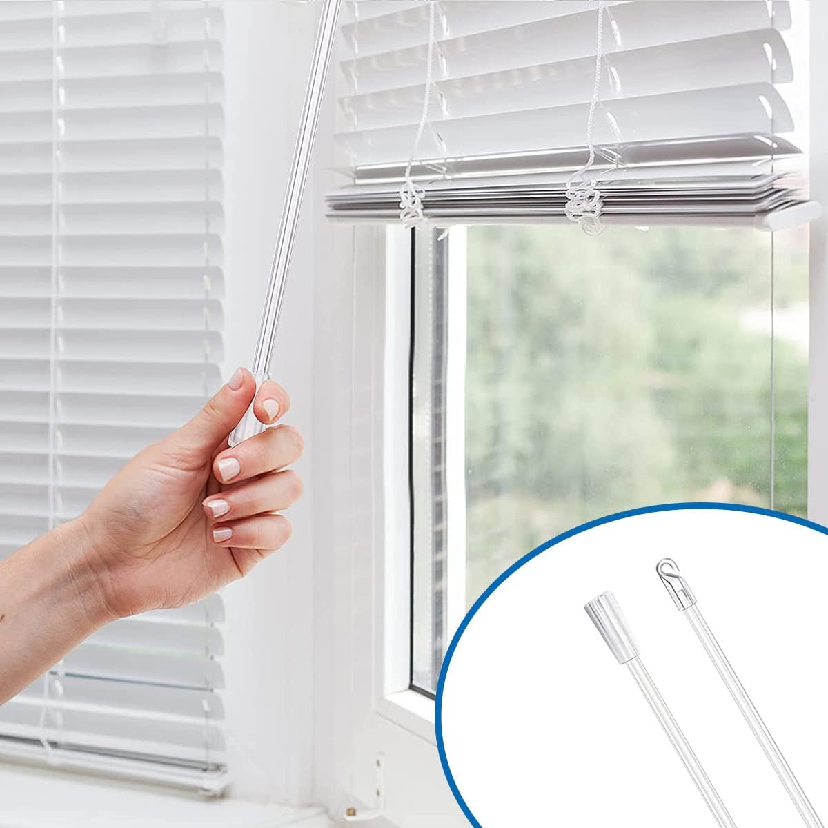 12 Inches Blind Wand Vertical Blinds Replacement Parts Blind Stick Tilt Rod with Hooks and Grips Clear Plastic Blind Opener Long Window Rod for Vertical & Wood & Cordless Blinds(2 Sets)