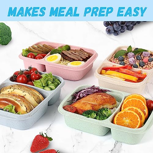 4 Pack Bento Lunch Box for Kids Adults, 2 Compartments Lunch Containers, Reusable Meal Prep Containers with Lids, Microwave & Dishwasher Safe, Divided Food Prep Containers for Travel, School & Work
