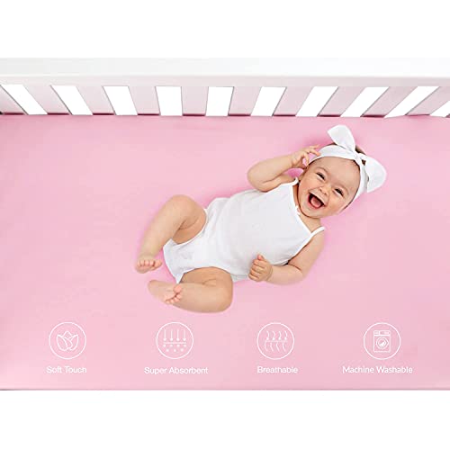 EXQ Home Fitted Baby Crib Sheets for Boys Girl, Standard Crib Mattress Sheet Soft Breathable Toddler Bed Sheets, Cozy Microfiber Toddler Cot Sheet (28x52x8in Pink)