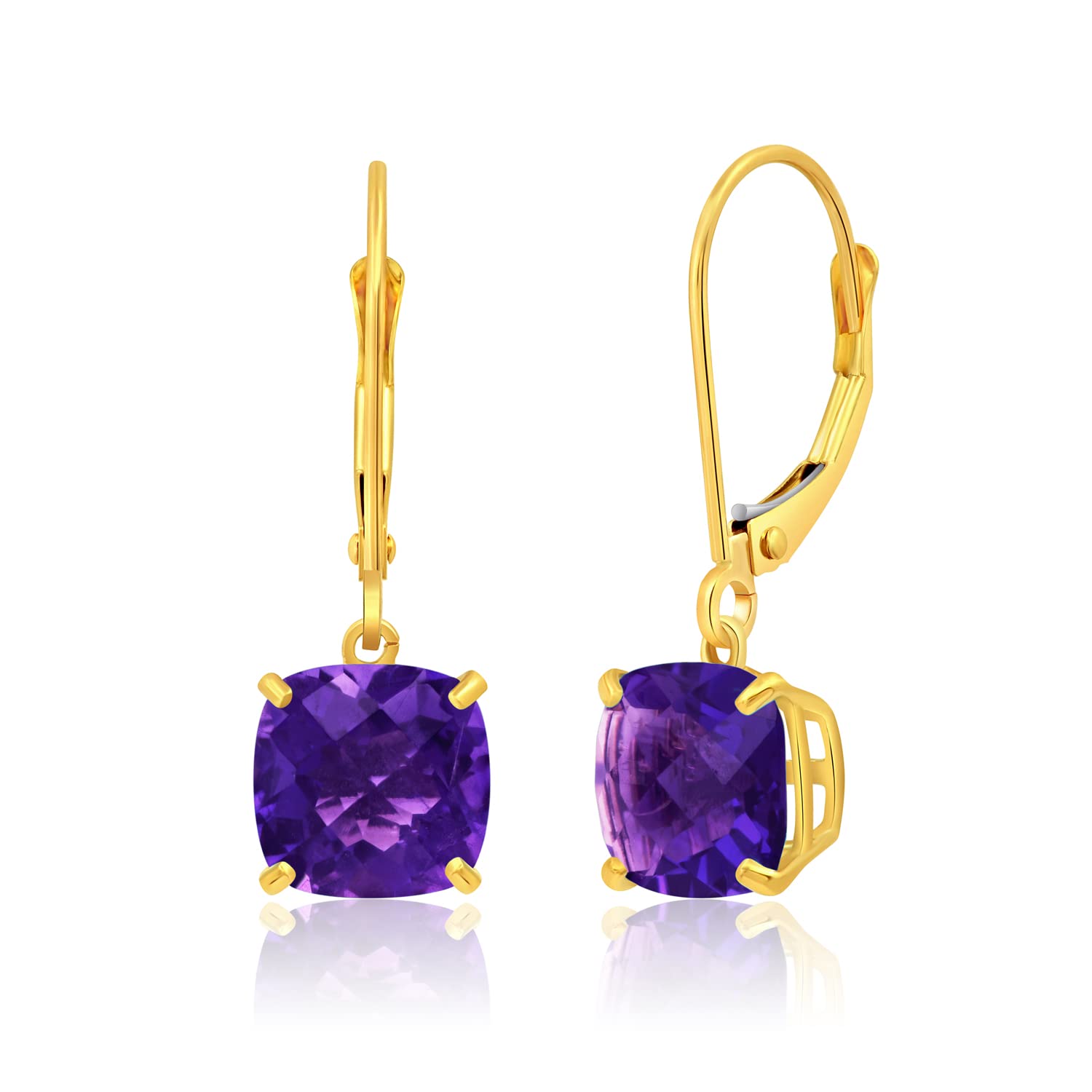14k Yellow Gold Cushion Cut Created White Opal Dangle Earrings for Women with 8mm October Birthstone by Parade of Jewels