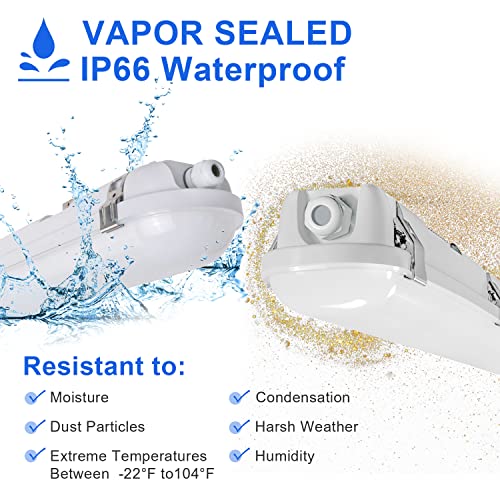 4FT LED Vapor Tight Lights, 40W/50W/60W Selectable 5200LM Vapor Proof Light 3000K/4000K/5000K Tunable, Indoor Waterproof Workshop Light, IP66 DLC ETL Approved for Cold Room, Car Wash (6Pack)