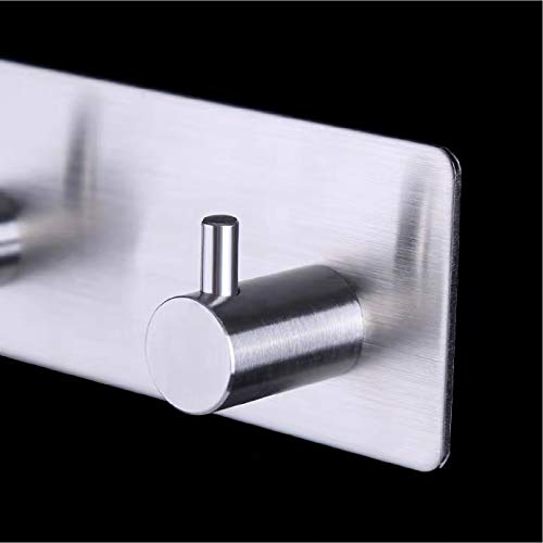 Greilty 3 Hooks, Self AdhesiveWall Mounted Hanger, Super Strong Heavy Duty Stainless Steel Hooks, No Drill No Screw,for Kitchen Bathroom Closet Room Office Door (Silver, 7 inch/18cm)
