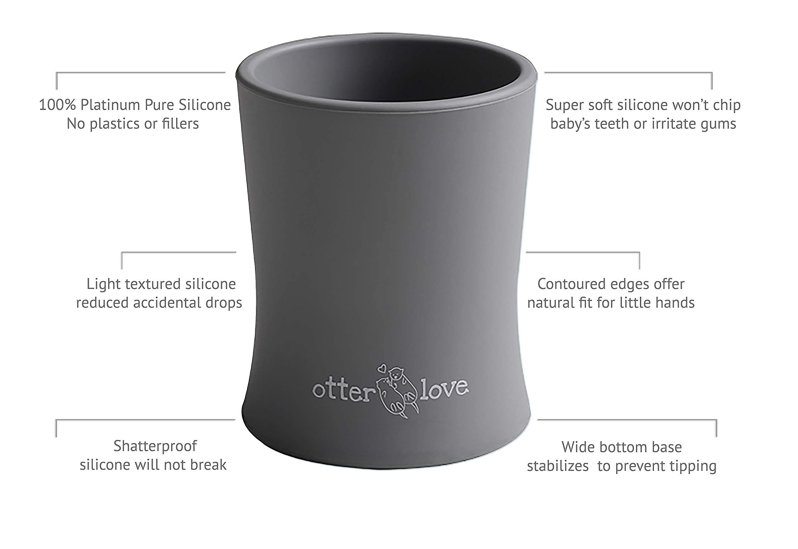 otterlove Natural Grip Silicone Cup (Smoke) + Waterproof Silicone Bib (Island Sea) Bundle
