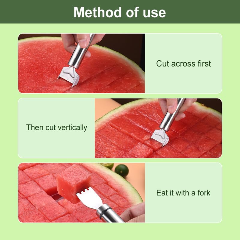 2-in-1 Stainless Steel Fruit Cutter, 2024 New Upgrade Watermelon Fork Cutter Slicer, Watermelon Cube Cutter Tool, Dual Head Fruit Forks Knife Summer Fruit Cutting Fork for Home Kitchen (2PCS)