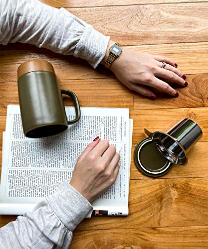 Mora Ceramics Large Tea Mug with Loose Leaf Infuser and Ceramic Lid, 18 oz, Portable, Microwave and Dishwasher Safe, Tall Coffee Cup - Rustic Matte Ceramic Glaze, Modern Herbal Tea Strainer, Olive