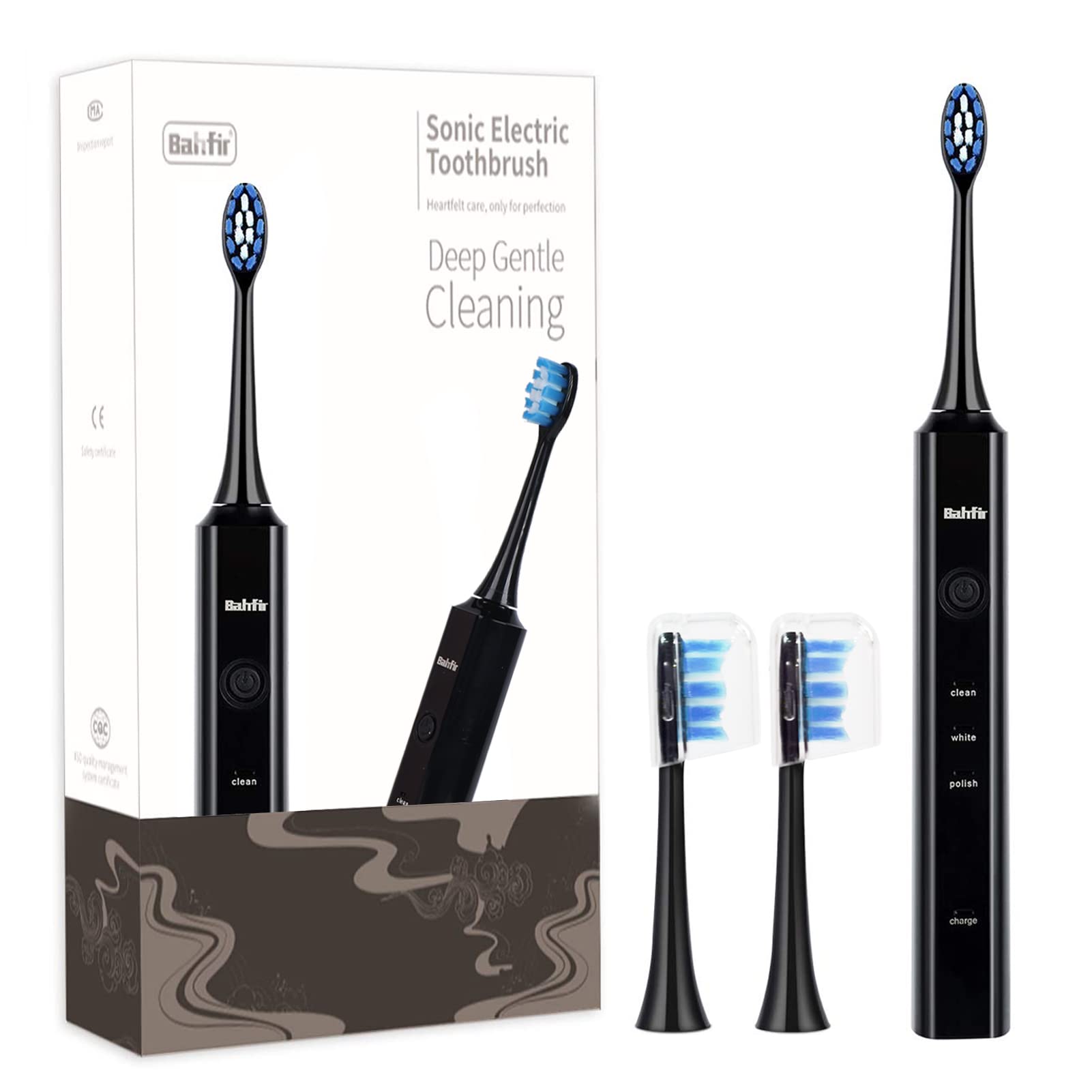 Bahfir Electric Sonic Toothbrush Ergonomic Design with 3 Modos 2 Minutes Smart Timer Rechargeable 1 Time Charge for 30 Days with 3 Brush Heads Replacement Portable for Home and Travel Adults Kids