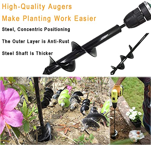 2 Pack Auger Drill Bit for Planting 3"x12" and 1.6"x9" Spiral Drill for Planting Flower Garden Auger Hex Drive Drill, Hole Digger Auger Set for 3/8β Hex Drive Drill