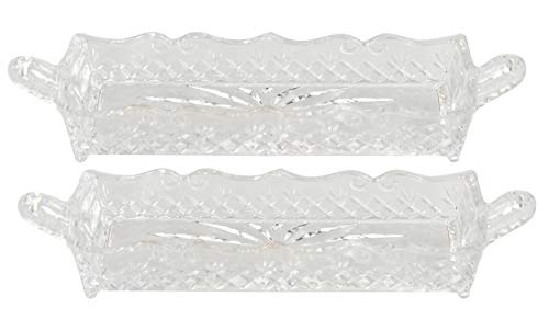 HOME-X Clear Glass Relish or Cracker Tray, Crystal Serving Tray – Set of 2, 11 ¾” L x 2 ½” W x 1 ½” H