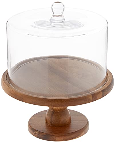 American Atelier , Brown Madera Pedestal Plate with Lid ā Domed Serving Cake Stand ā for Cupcakes, Pies, Veggie Platter, Desserts & Chip and Dip