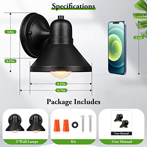 Brightever Outdoor Wall Lantern, 2-Pack Exterior Wall Light Fixtures, Waterproof Anti-Rust Black Wall Mount Lighting, Small E26 Socket Outside Lights for House, Front Porch, Playhouse, Garage